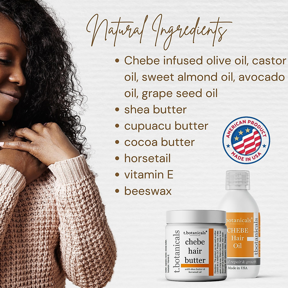 Hair Growth Set from Chad Africa - 4 oz Organic Chebe Oil, 8 oz Unscented Chebe Butter with Horsetail