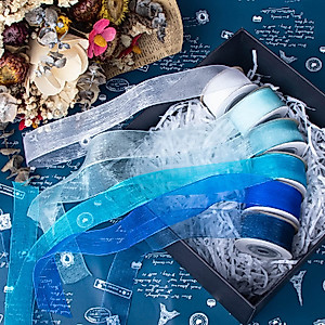 SOFIRE 6 Roll 1 Inch Wide Blue Organza Ribbon Christmas Ribbon Sheer Chiffon Ribbon for Gift Wrapping(Blue)