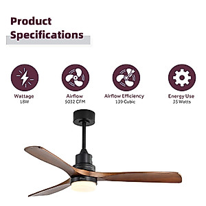 Sofucor 52 Inch Ceiling Fan with Lights Remote Control, Noiseless |Dimmable |6-Speed Outdoor Ceiling Fan with Light, Walnut 3 Blade Wood Ceiling Fan with Timer, Reversible DC Motor for Patio Bedroom