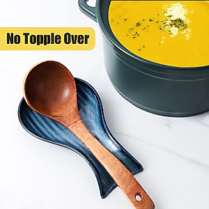 Hasense Porcelain Spoon Holder for Kitchen Counter and Stove Top, Spoon Rests for Ladle Spatula and Tong, Large Cooking Utensil Rest for Home Kitchen and Coffee Bar Decoration(Blue)