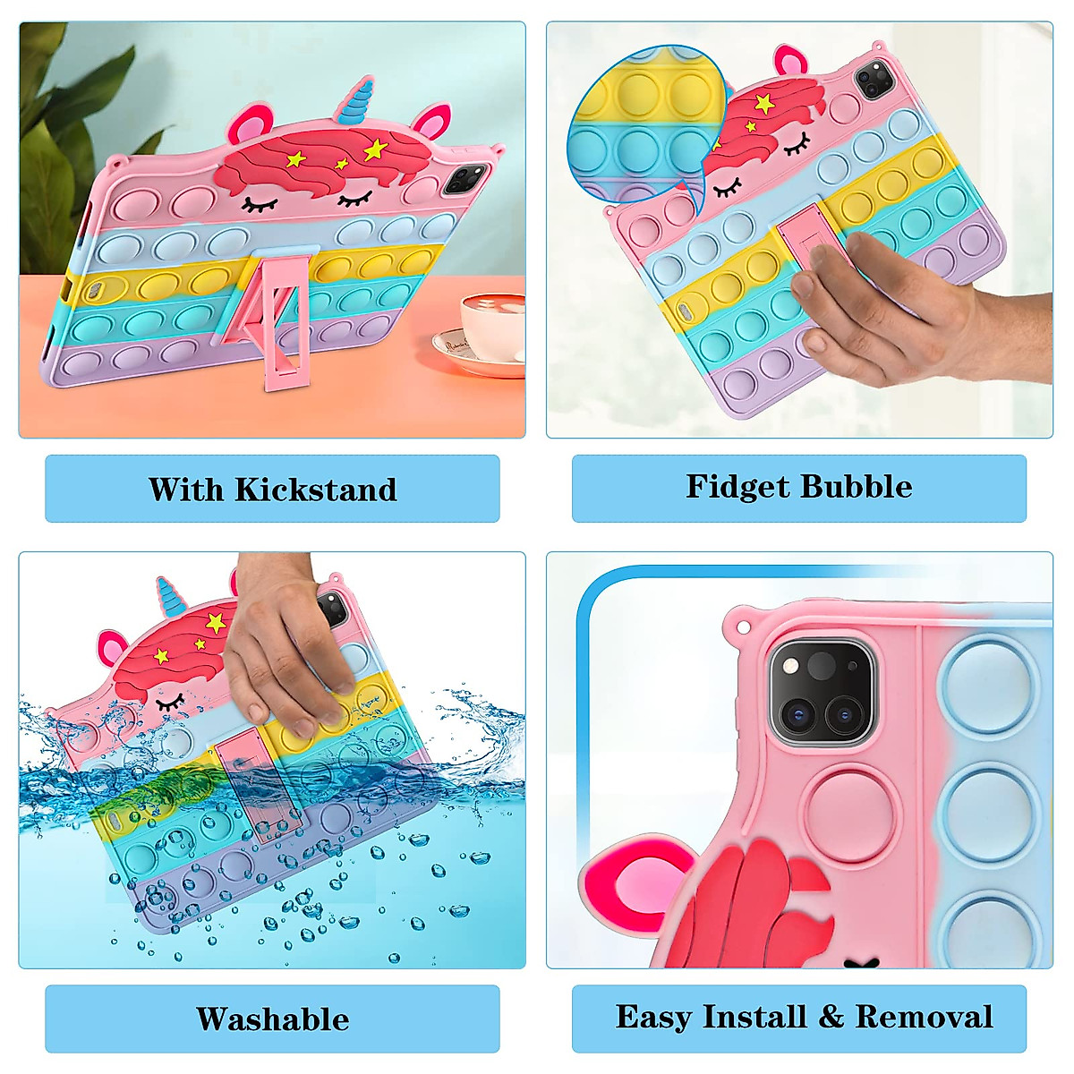 WESADN Silicone Fidget Bubble Case with Kickstand for iPad Pro 12.9 inch 2022 2021 2020 2018