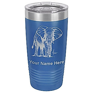 LaserGram 20oz Vacuum Insulated Tumbler Mug, African Elephant, Personalized Engraving Included (Dark Blue)