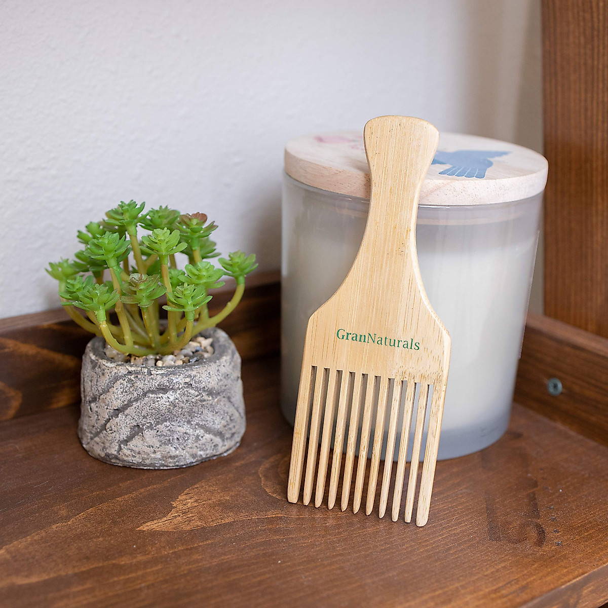 GranNaturals Wooden Comb & Hair Pick - Natural Wood Volumizing & Styling Tool for Thick, Coarse, Curly Hair - Non-Static Comb for Afro & Beard - Long Tooth Detangling Accessories for Men & Women