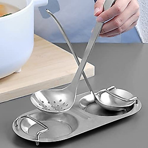 Zerodeko Stainless Steel Spoon Rack Convenient Spoon Rack Countertop Ladle Rest Kitchen Scoop Rack Wear-resistant Scoop Holder Soup Ladle Rack Drip Catcher Storage Accessories