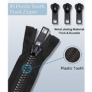 Zipper Repair Kit (52 Pcs), Universal #5 Zipper Replacement Slider Kit, Zipper Pull Replacement, Zipper Fix Repair Kit for Jackets, Coats, Boot, Backpack, Hoodie, Metal, Plastic & Nylon Coil Zippers