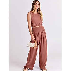 ANRABESS Women's 2 Piece Linen Lounge Set Casual Matching Pants Jumpsuit Summer Beach Travel Vacation Trendy Outfits X-Large