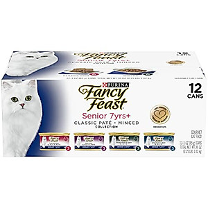 Purina Fancy Feast High Protein Senior Wet Cat Food Variety Pack, Senior 7+ Chicken, Beef & Tuna Feasts - (2 Packs of 12) 3 oz. Cans