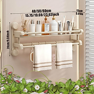 Towel Shelf，Bathroom Towel Rack with Shelf SUS304 Stainless Steel Wall Mount with Upgrade Suction Cup for Bedroom Bathroom Kitchen(White,15.75x5.91x9.45in)