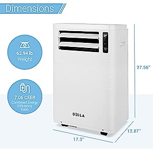 DELLA 11000 BTU Smart WiFi Enabled Portable Air Conditioner, Freestanding Electric Auto Swing Fan Dehumidifier AC Unit with Remote Control, Window Kit Cools Up To 600 Sq. Ft.