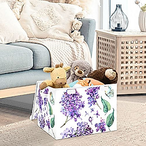 innewgogo Purple Flower Butterfly Storage Bins with Lids for Organizing Baskets Cube with Cover with Handles Oxford Cloth Storage Cube Box for Dog Toys