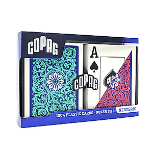 Copag 1546 Neoteric Design 100% Plastic Playing Cards, Poker Size (Standard) Green/Red (Jumbo Index, 1 Set)