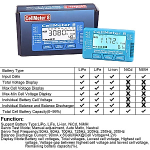 SoloGood RC CellMeter 8 Digital Battery Capacity Checker Battery Voltage Tester LCD Backlight for LiPo Life Li-ion NiMH Nicd Cell Meter Battery Checker