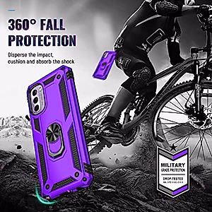Androgate Moto G Stylus 2022 4G Case - Military-Grade Metal Ring Kickstand, 15ft Drop Tested, Shockproof with HD Screen Protector, Purple