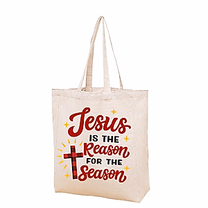 Jesus Is The Reason For The Season Christmas Canvas Tote Bag for Women & Men Reusable Grocery Shopping Bag For Christmas Gift
