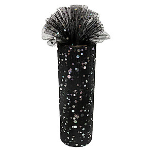 Yuanchuan Laser Sequin Glitter Tulle Rolls 6 inch x 10 Yards (30 feet) Black Tulle Rolls Fabric Tutu for DIY Skirts Wedding Gift Wrap Sewing Crafting Bow Bridal Decorations Birthday Party (Black)