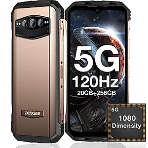 DOOGEE V30T 5G Unlocked Smartphone, 6.58-Inch FHD+ 120Hz Display, 108MP Flagship Camera, 20GB RAM, 256GB Storage, 10800mAh Battery, Rugged Gold