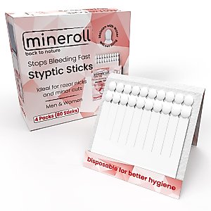 Mineroll Styptic Stick Shave Accessories (4-Packs, 80-Sticks) Stops Bleeding for Razor Nicks and Minor Cuts for Men & Women, Sanitary and Great for Barbers & Personal, Shaving Kit Essential (1)