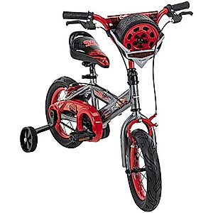 Huffy Disney Cars 16” Kid’s Bike, Quick Connect Assembly, Tire Case Storage & Training Wheels, Gray
