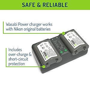 Wasabi Power Battery (2-Pack) and Dual Charger for Nikon EN-EL18, EN-EL18a, EN-EL18b, EN-EL18c and Nikon D4, D4S, D5, D6, D850 (with adapters/Grips)