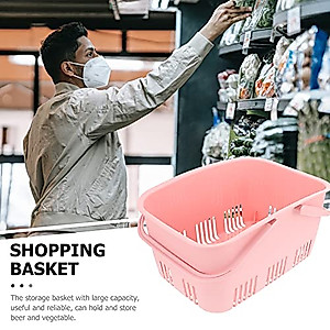 Plastic Shopping Baskets, Shower Basket Bin With Handles for Shower Closet Kitchen Gardening Bathroom Toys(Pink)