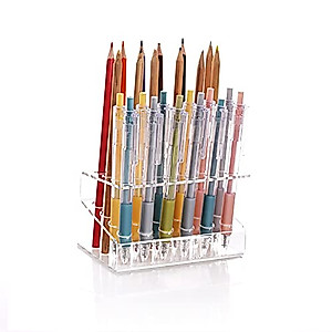 Fitlyiee Clear Acrylic Brush Display Pen Holder Z shaped Pen Organizer for Markers Coloured Pencils Paint Brushes Makeups (24 Slots)