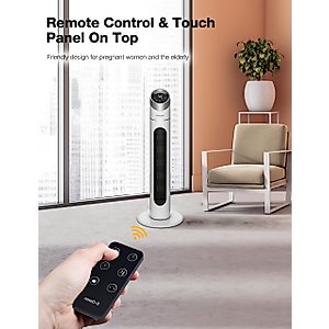 Space Heater for Large Room, 34" Tower Heater with Remote, 1500W Space Heater with 12H Timer, 70° Oscillating, Adjustable Thermostat, Overheating & Tip-over Protection for Garage, Home Indoor Use