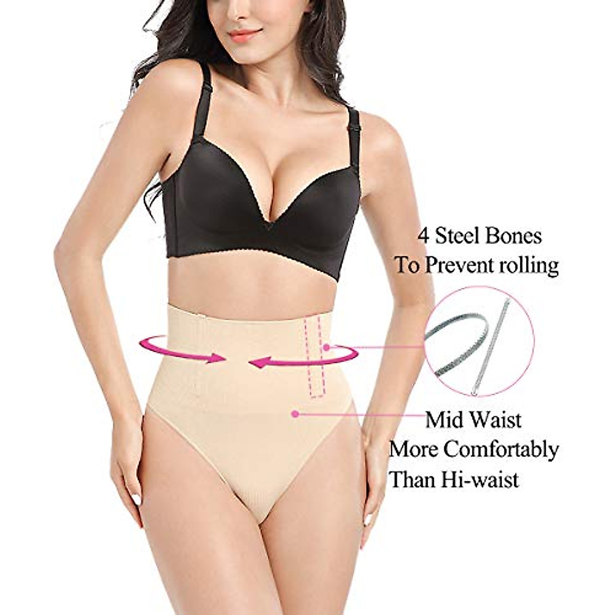 Jenbou Thong Shapewear Tummy Control Panties Body Shaper for Women Butt Lifter Waist Trainer Seamless Slimmer Panty Nude