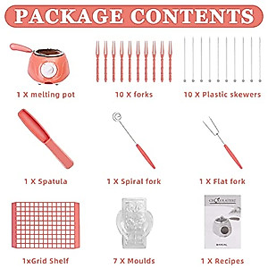 Outamateur Upgraded Melting Fondue Set,MINI Electric Chocolate Melting Pot,Chocolate Fondue Fountain,Warmer Machine for Milk Chocolate,Cheese,Butter,Candy (Pink)