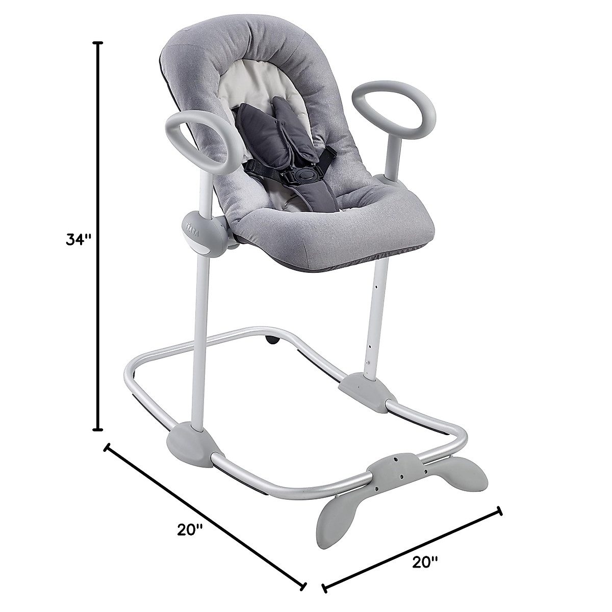 BEABA Up & Down Portable Baby Rocker, 4 Height Levels + 3 Reclining Positions with 1 Click, Couch and Table Height Rocker, Baby Seat, Baby Lounger, Baby Essentials, Baby Gear, Gray