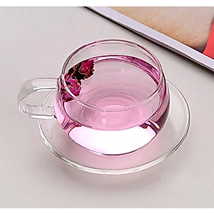 Tosnail 4 Pack 11oz Glass Cups and Saucers Set Glass Coffee Mugs Set, Coffee Cup with Handle, Drinking Glasses for Latte, Cappuccino, Mocha, Hot Chocolate, Tea, Juice and Hot or Iced Beverage