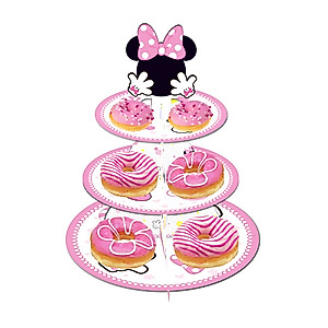 Large 3-Tier Minnie Cupcake Stand 12Inch Cardboard Cupcake Tray for Wedding Birthday Baby Shower Minnie Birthday Party Supplies
