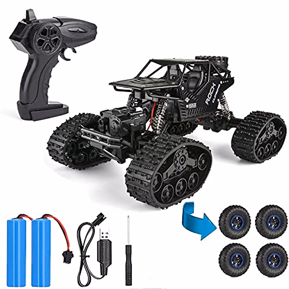 2 in 1 Remote Control Car, 1:14 Scale Remote Control Car, 4WD Dual Motors LED Headlight Rock Crawler, All Terrains Electric Toy Off Road RC Monster Vehicle Truck for Boys Kids and Adults (black)