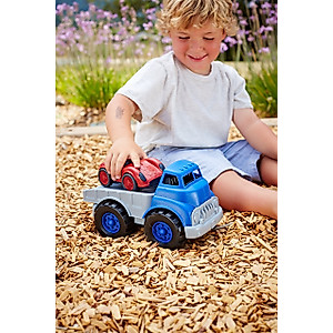 Green Toys Fire Truck, Red & Flatbed w/Race Car - Pretend Play, Motor Skills, Kids Toy Vehicles. No BPA, phthalates, PVC. Dishwasher Safe, Recycled Plastic, Made in USA.