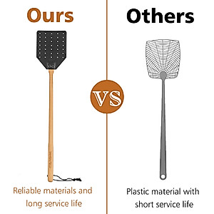 SAMEBUTECO Heavy Duty Leather Fly Swatter Black with Bench Wood Handle 19.7" Length, Fly Catcher and Insects Catcher with Ease