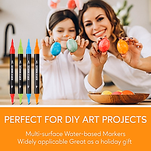 Pagather 48 Colors Acrylic Paint Markers, Dual Tip with Fine Tip and Brush Tip Pens for Stone, Wood, Calligraphy, Canvas, Ceramic, Metal, Glass, Rock Painting, DIY Crafts