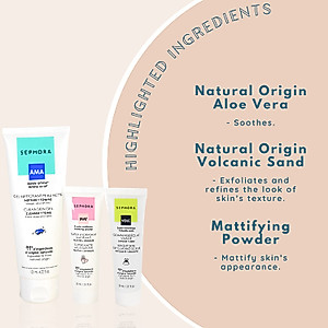 Sephora The Clarifying Kit - Clean Skin Gel Cleanser Toner, Super Matte Hydrating Moisturizer, Bright Skin Exfoliating Smoothing Scrub