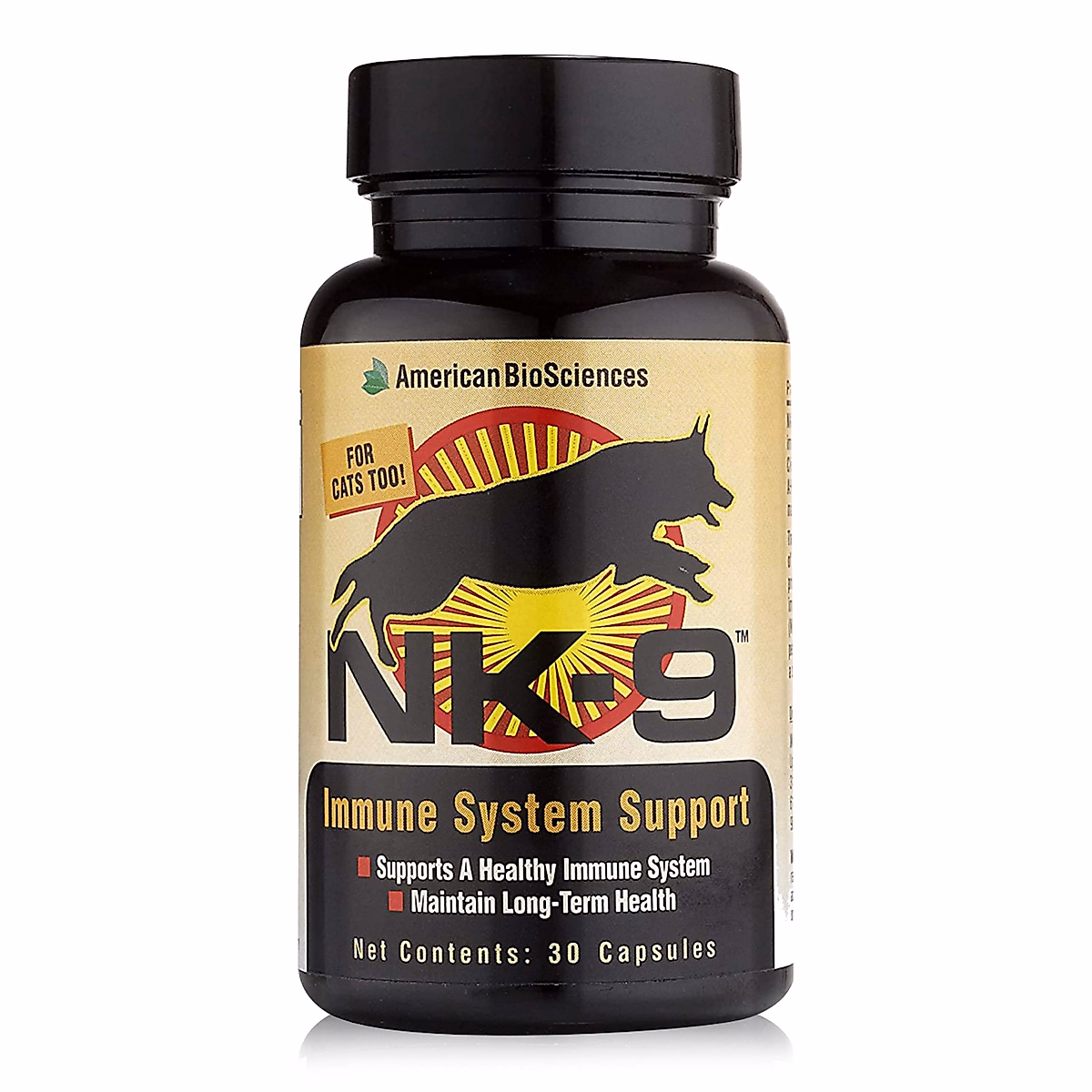 American BioSciences NK-9, AHCC Supplement for Dogs & Cats - Dietary Supplement to Support Immune System - Made for Pet's Immune Defenses - 30 Capsules, 250mg/capsule