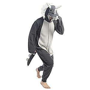 dressfan Animal Triceratops Dragon Onesie Grey Dinosaur Christmas Halloween Cosplay Costume Pajamas Unisex Adults Teens Kids