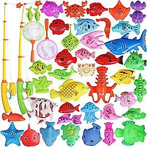 Max Fun Magnetic Fishing Water Toys for Kids Ages 3-5 with Magnet Pole Rod Net, Plastic Floating Fish for Toddler Outdoor Toys, Summer Toys, Bath Toys for Kids Ages 4-8
