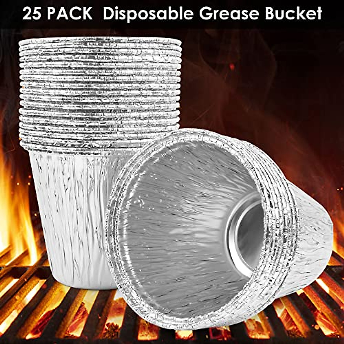 PACETAP Grease Bucket Liner, Drip Tray Liner Compatible with Pit Boss Grills 67292 Foil, for Oklahoma Joe's 9518545P06, for Z Grill Bucket, for Recteq Large Bucket (25pack-Large)