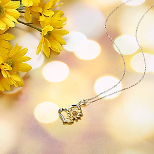 MILACOLATO 925 Sterling Silver Sunflower Necklace 14K Gold Plated You're My Sunshine Sunflower Heart Pendant Necklace with Shiny Cubic Zirconia Sunflower Jewelry for Women Mom Valentines Day