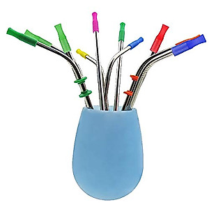 12 Pack Silicone Tips Reusable Straw Tips Multicolored Stainless Steel Straws Cover with 24Pcs Anti-slip Silencers for 1/4’’ (6mm) Wide Stainless Steel Drinking Straws