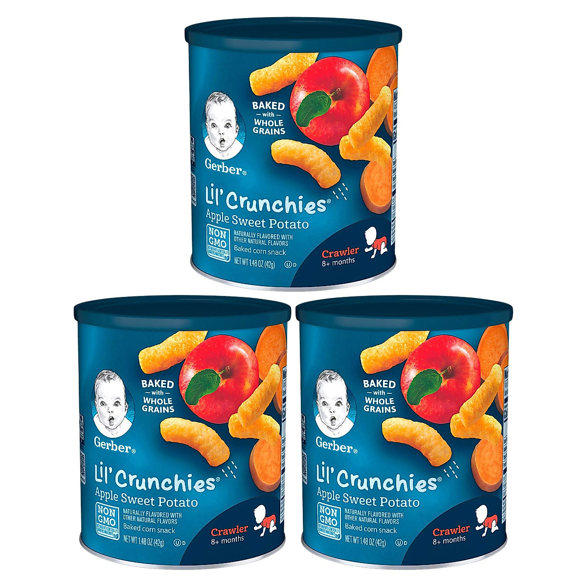Gerber Lil' Crunchies Whole Grain Apple and Sweet Potato Flavored, Non GMO, Crawler Stage and Up (1.48 Ounce (Pack of 3))