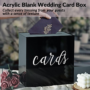 JupDec Wedding Card Box for Reception with Slot, 10" Large Black Acrylic Box DIY Card Storage Box for Gifts, Souvenirs, Donations, Card Box Holder for Baby Showers Birthday Party Graduations