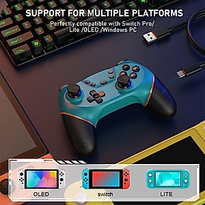 Diswoe Controller for Switch, Wireless Pro Controller for Switch/Switch Lite/Switch OLED, Remote Gamepad with Joystick, Adjustable Turbo Vibration with Programmable Function - Blue