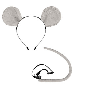 Deevoka Mice Ears Headband and Tail Plush Costume Accessory Set, Gray