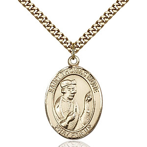 Bonyak Jewelry Saint Medal Collection Custom Engraved Gold Filled St. Thomas More Pendant 1 x 3/4 inches with Heavy Curb Chain