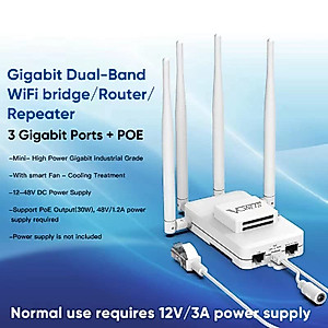 VONETS VAR1200 Industrial Gigabit Dual Band WiFi Bridge/Router 1200Mbps WiFi to Ethernet Adapter with Intelligent Fan, 3 Gigabit Port, POE, DC/USB Powered for Industrial Network Medical Device