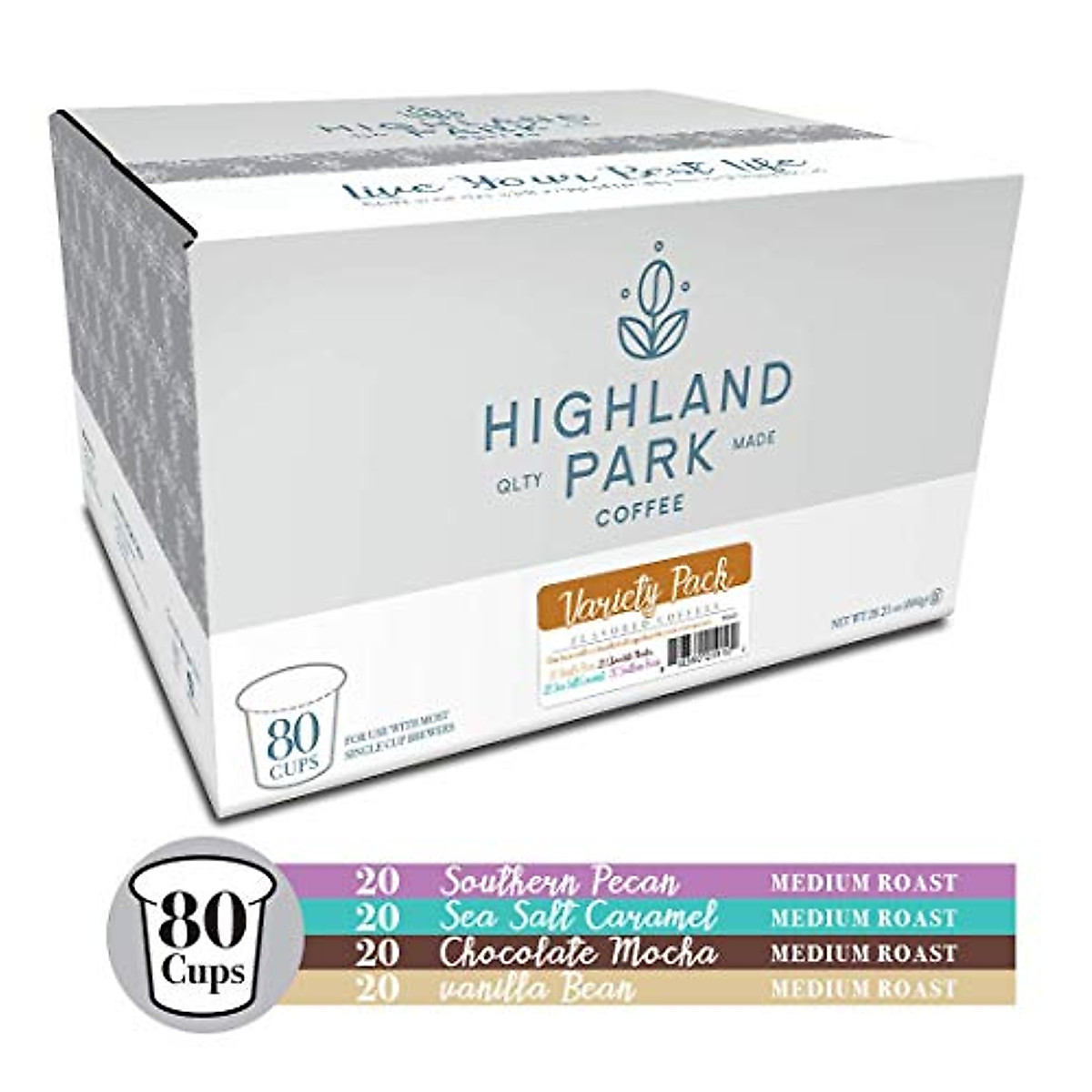 Highland Park Coffee Single Serve Coffee Pods Compatible with Keurig K Cup Brewers, Flavored, Variety, 80 Count