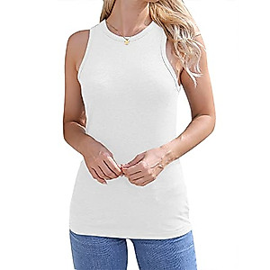 Langwyqu Womens Crewneck Sleeveless Tank Tops Summer Casual Loose Fit Basic Shirts White